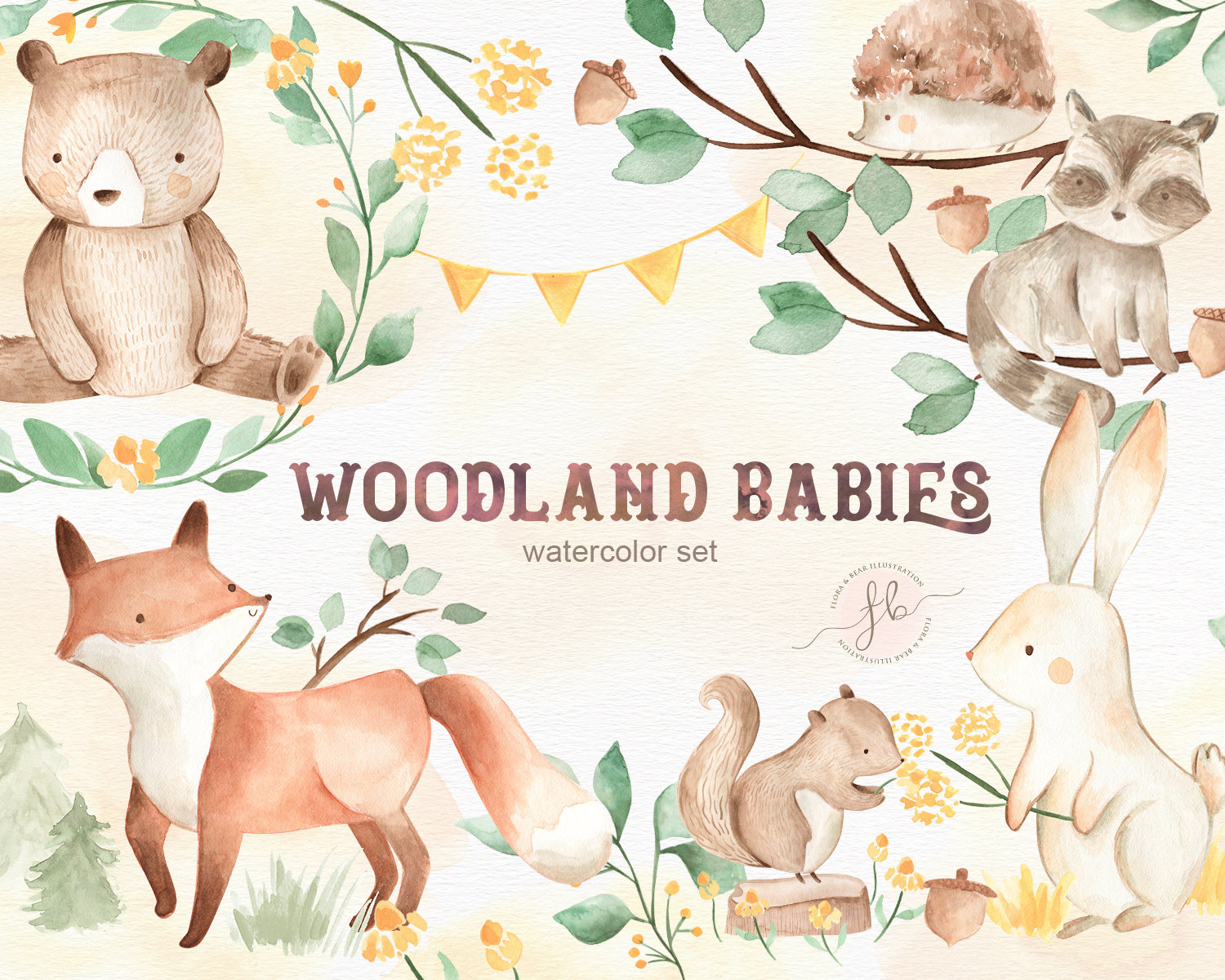 Watercolor Clipart Woodland Animals Woodland Clipart Floral - Etsy UK
