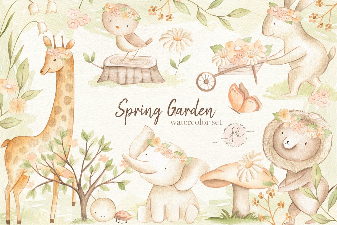 Spring Baby Animals Watercolor Clipart Woodland Forest - Etsy