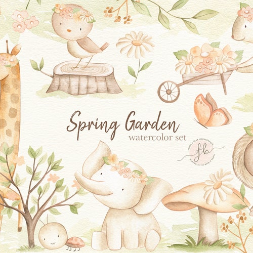 Spring Baby Animals Watercolor Clipart Woodland Forest - Etsy
