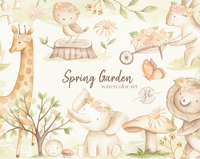 Lovely Forest Watercolor Clip Art, Woodland Animals, Kids Clipart, Boho ...