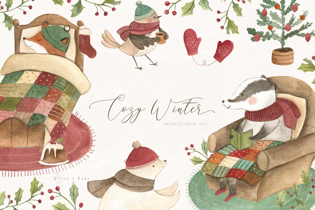 Christmas Cozy Winter Holidays Watercolor Clipart - Etsy
