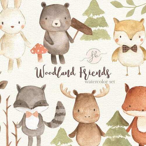 Watercolor Woodland Animals Clipart Cute Animal Clip Art Set - Etsy