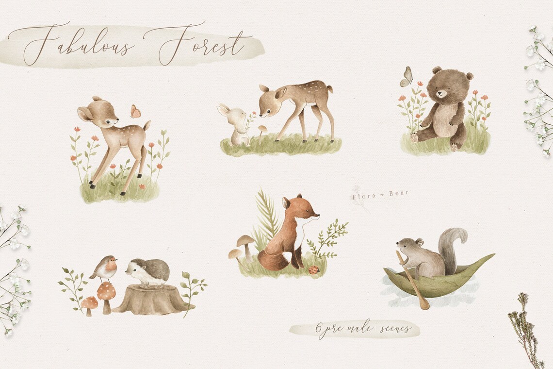 Woodland Animals Watercolor Clipart Set Forest - Etsy