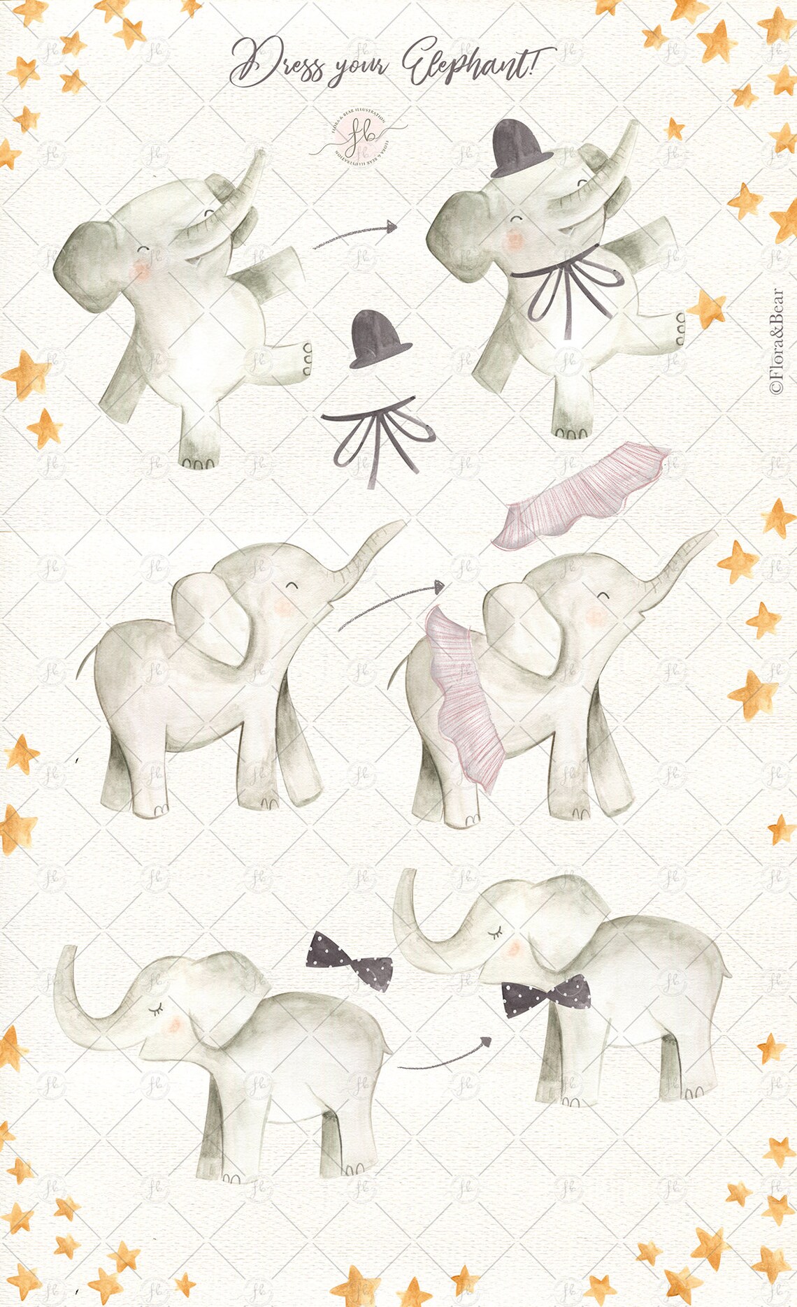 Baby Elephant Watercolor Clipart Nursery Wall Art Animals Printable ...