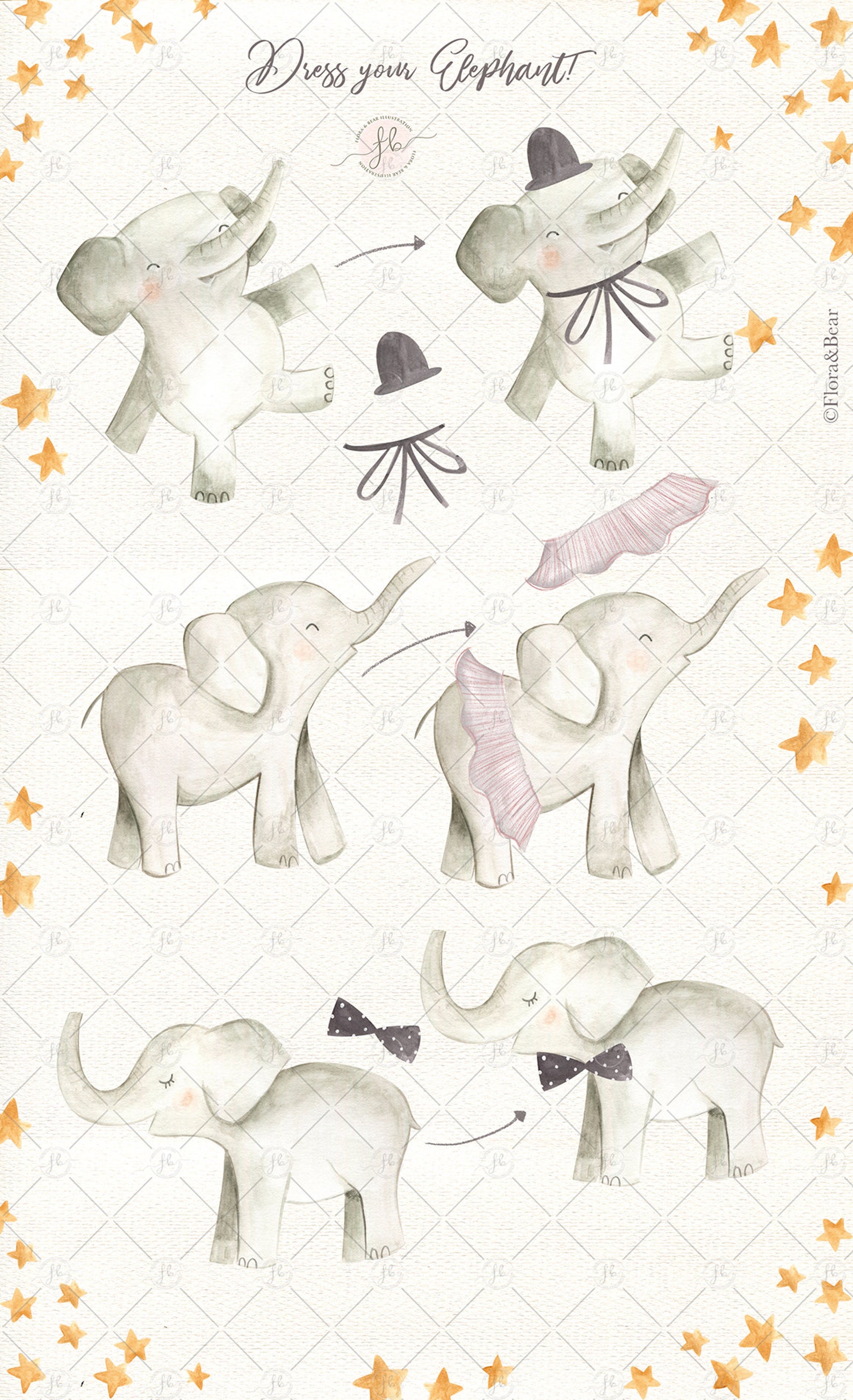 Baby Elephant Watercolor Clipart Nursery Wall Art Animals Printable ...