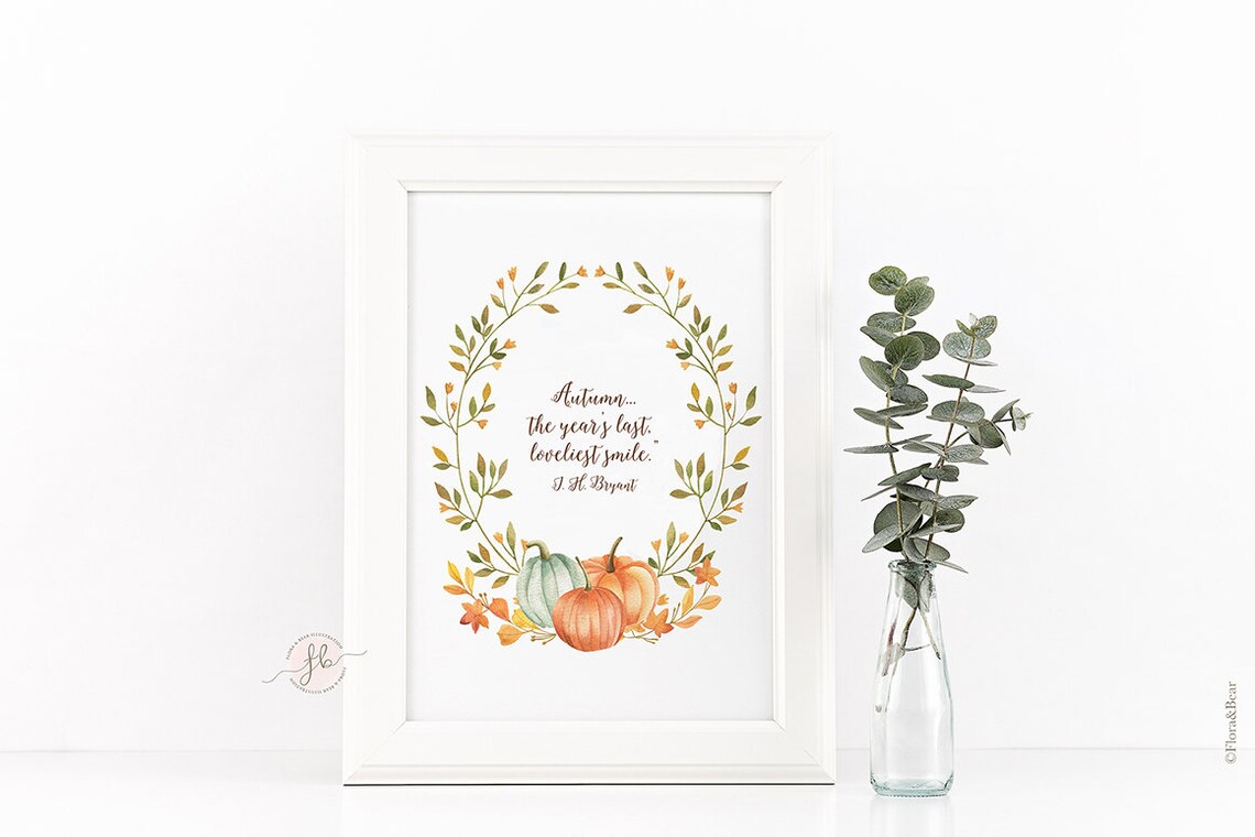 Watercolor Autumn Clipart Fall Invitation Wall Art Template | Etsy