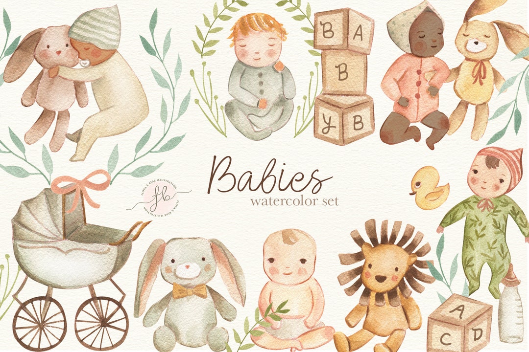 Baby Watercolor Clipart Babies Children Nursery Digital Download - Etsy
