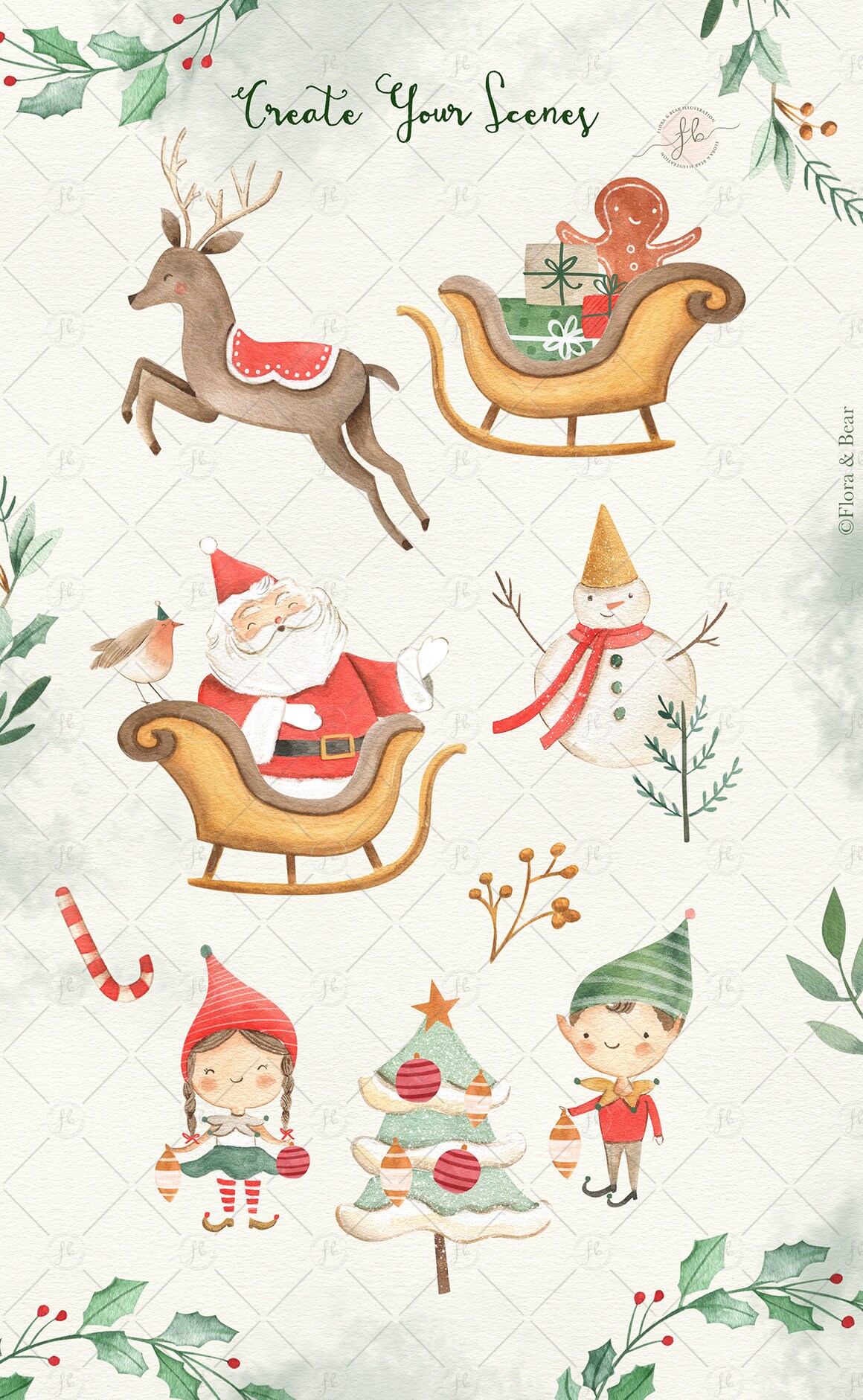 Christmas Clipart Winter Holidays Watercolor Clipart Santa Claus ...