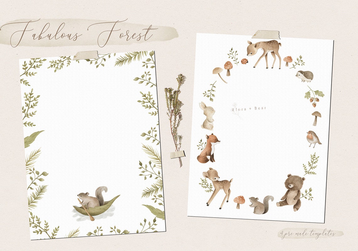 PRE MADE TEMPLATES Woodland Animals Watercolor Clipart | Etsy