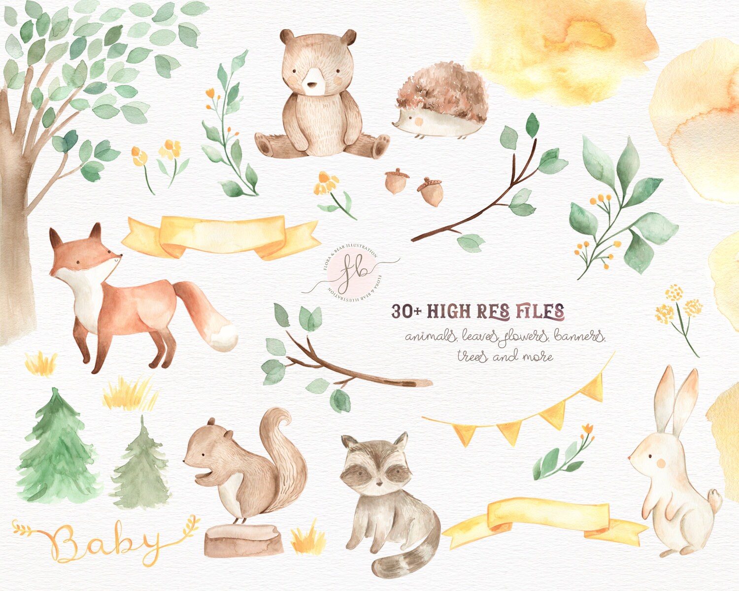Watercolor Clipart Woodland Animals Woodland Clipart Floral - Etsy