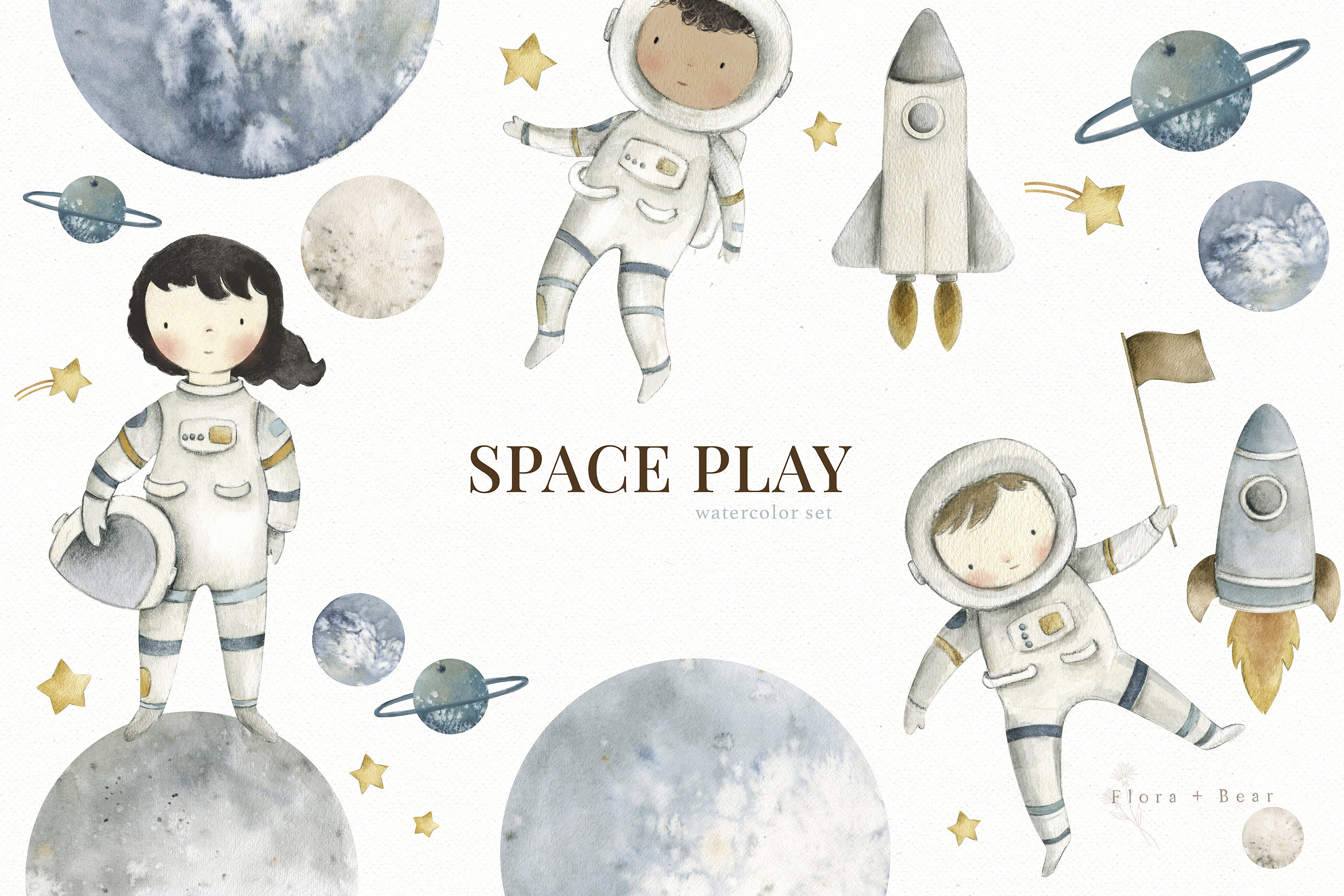 Astronaut in Space Watercolor Clipart Set - Etsy