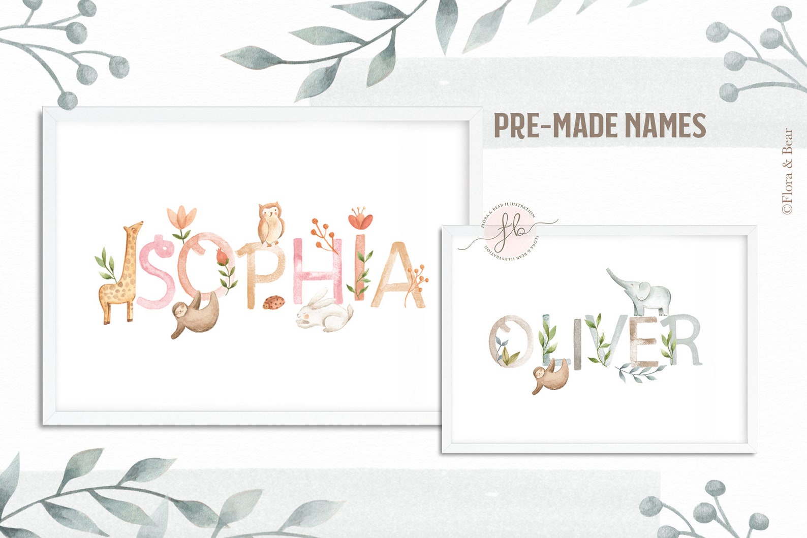 Watercolor Clipart Alphabet Animals Custom Baby Name - Etsy