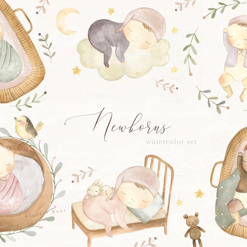 Welcome Baby Watercolor Clipart Set | Etsy