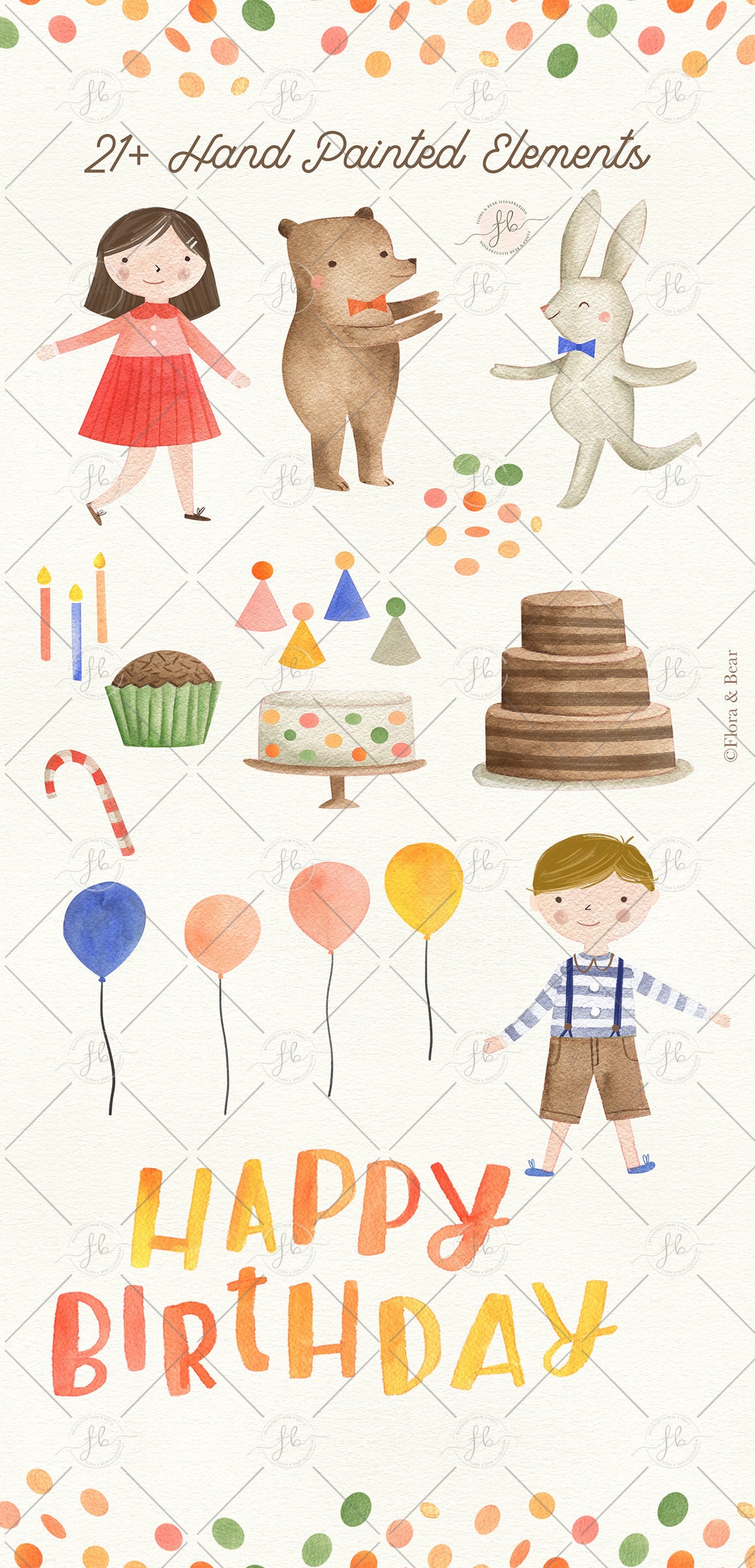Birthday Party Watercolor Clipart Boy Girl Woodland Animals | Etsy