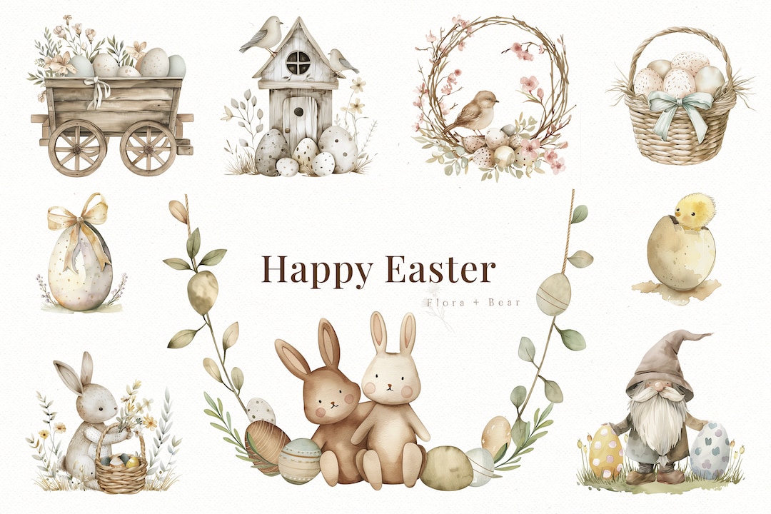 Easter Watercolor Clipart Set , Spring Animals , Rabbit, Bunny ...