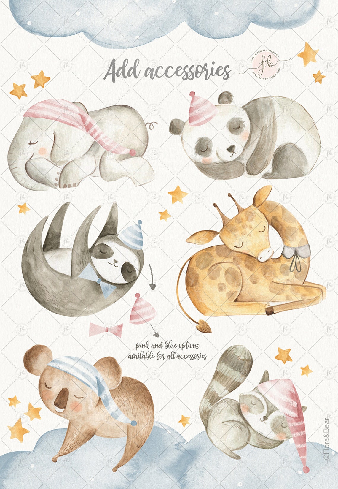 Baby Animals Watercolor Clipart Digital Download Nursery Art | Etsy