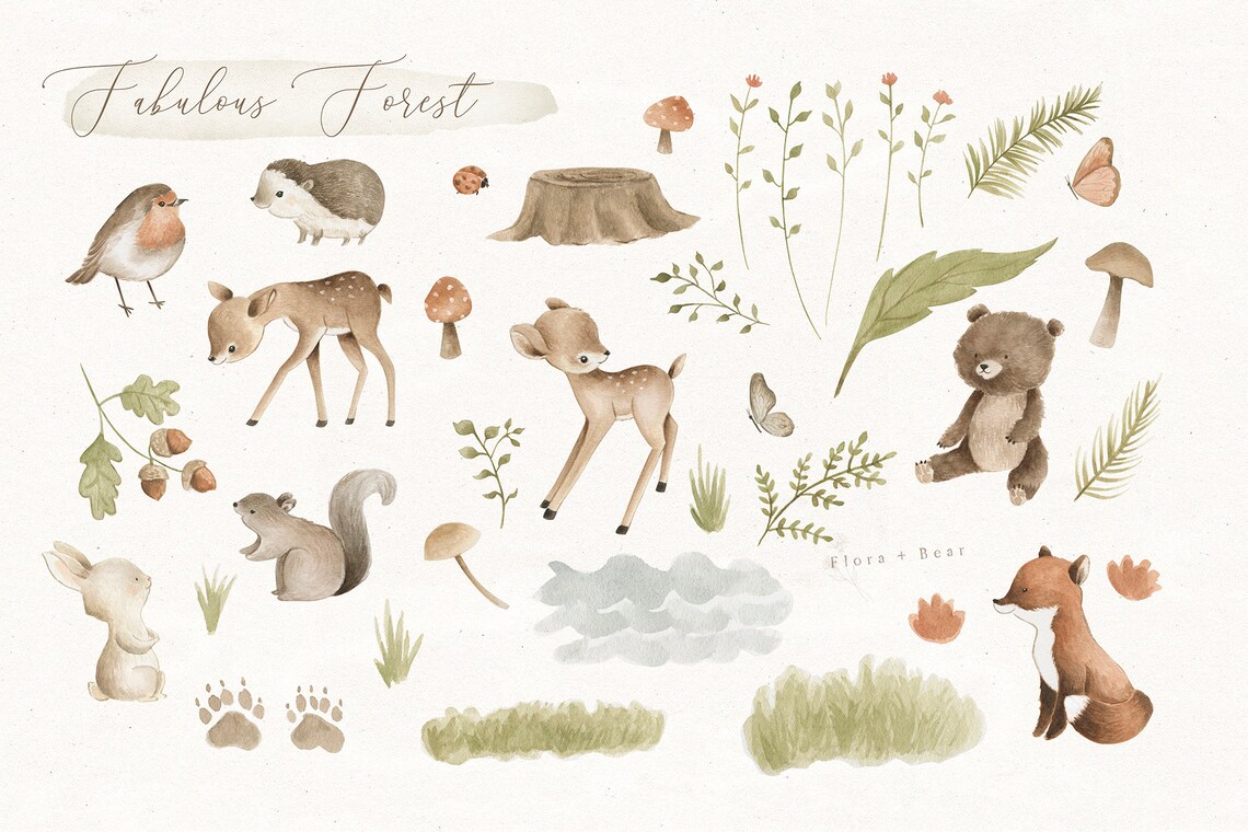 Woodland Animals Watercolor Clipart Set Forest - Etsy