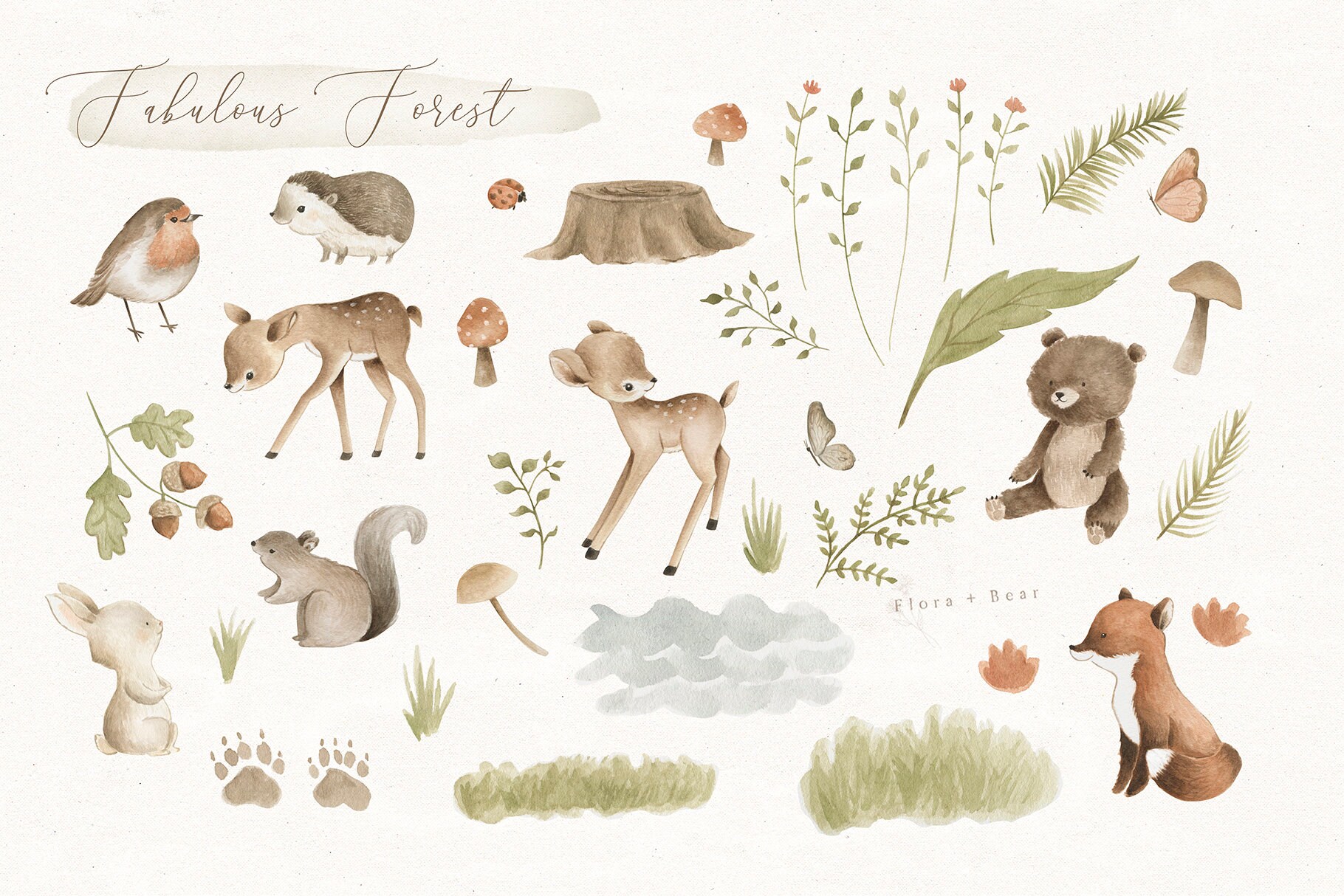Woodland Animals Watercolor Clipart Set Forest - Etsy
