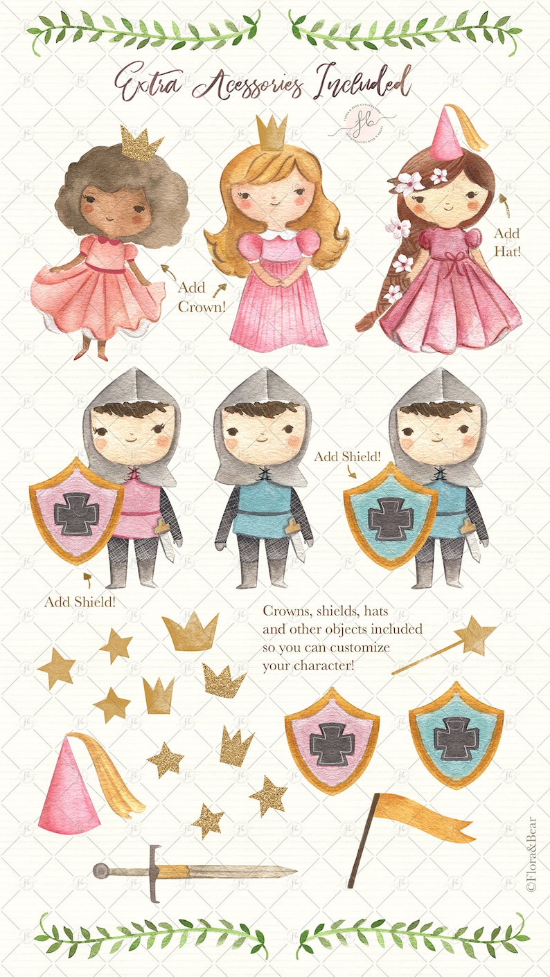 Princess and Knight Watercolor Clipart Fairy Tale Digital | Etsy UK