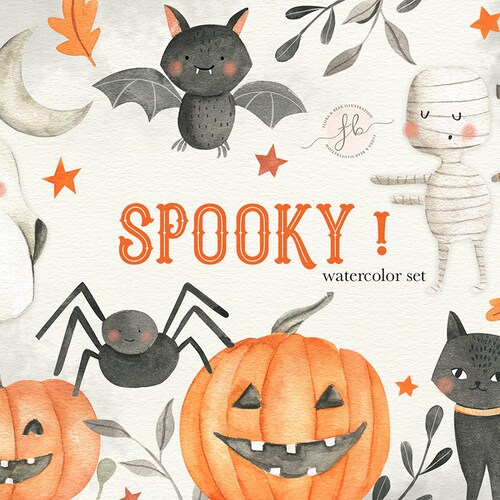 Halloween Watercolor Clipart Cute Fall Pumpkin Autumn Clipart - Etsy