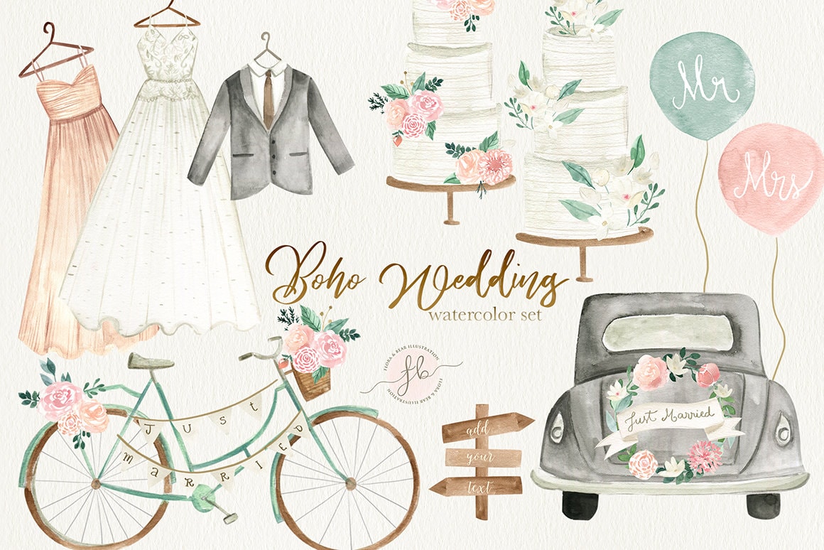 Wedding Clipart Watercolor Flowers Floral Clipart Digital - Etsy