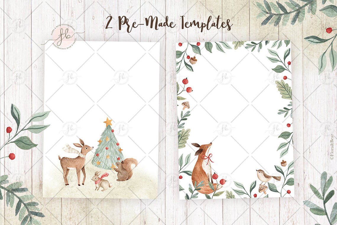 Winter Woodland Watercolor Clipart Christmas Holidays Digital - Etsy