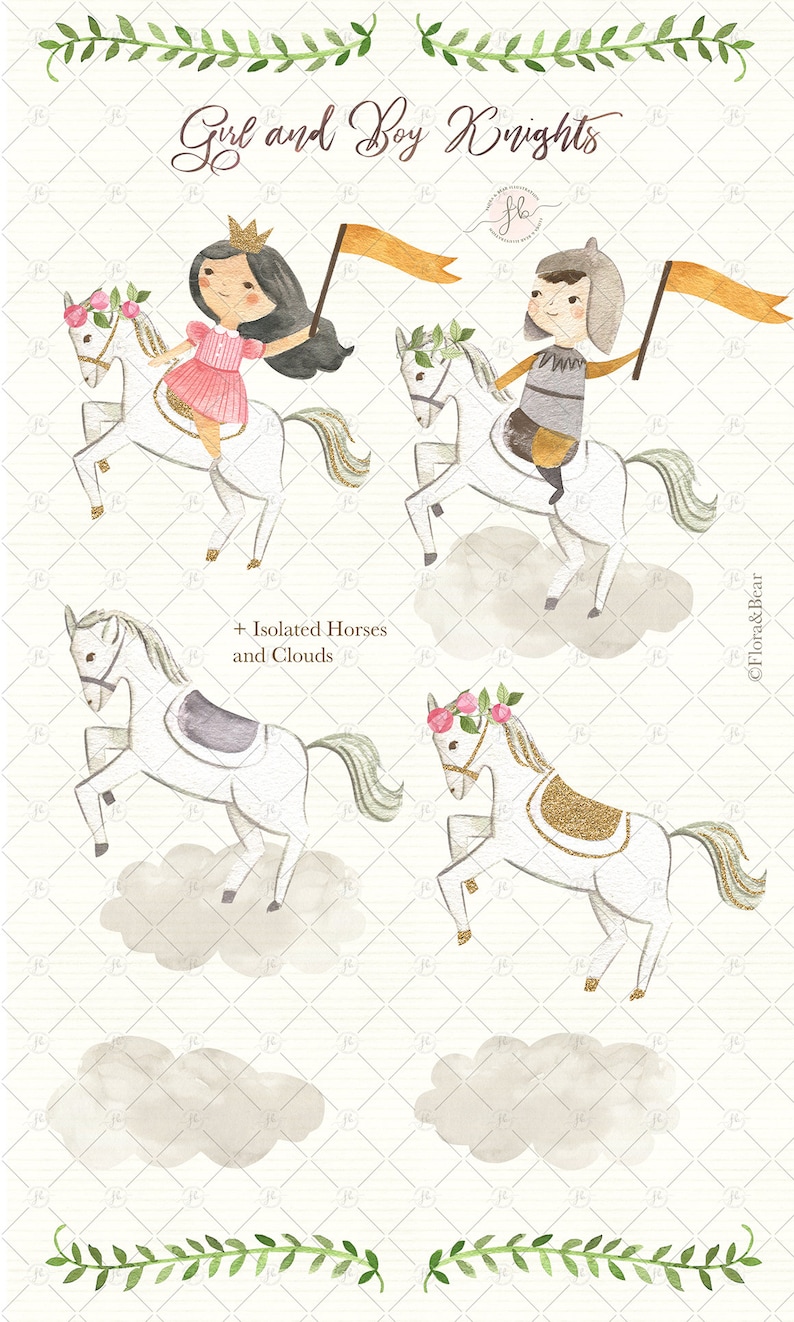 Princess and Knight Watercolor Clipart Fairy Tale Digital | Etsy UK