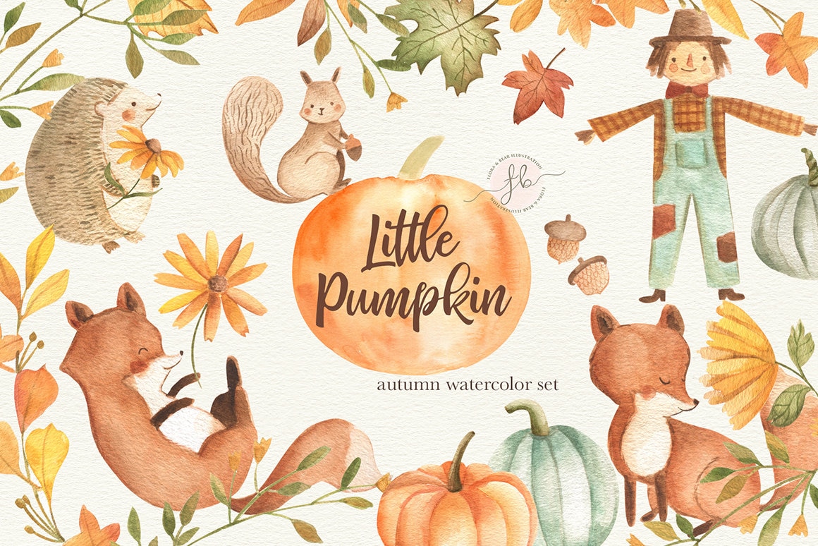 Autumn Watercolor Clipart Fall Clipart Pumpkin Printable | Etsy