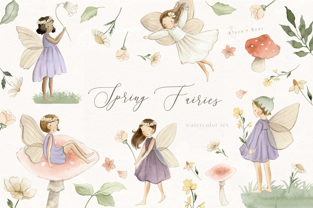 Spring Fairies Watercolor Clipart, Fairy Garden, Flower Fairies - Etsy