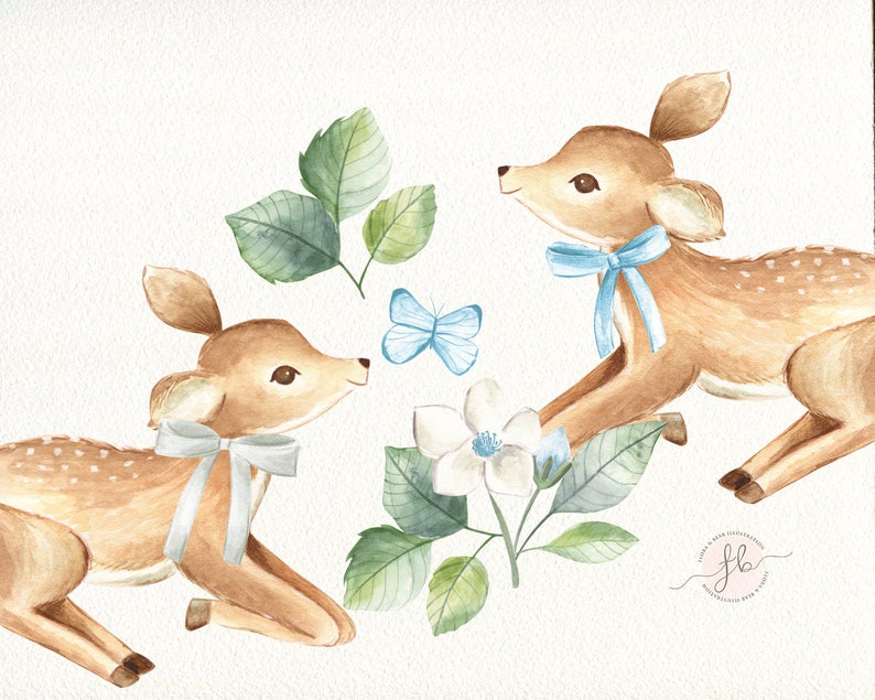 Baby Deer Watercolor Clipart Woodland Nursery Floral Crown | Etsy
