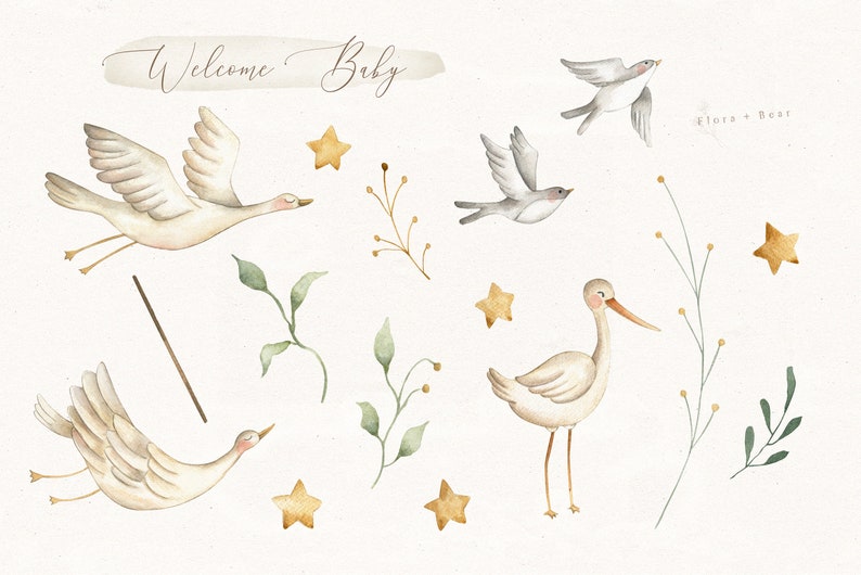 Welcome Baby Watercolor Clipart Set | Etsy