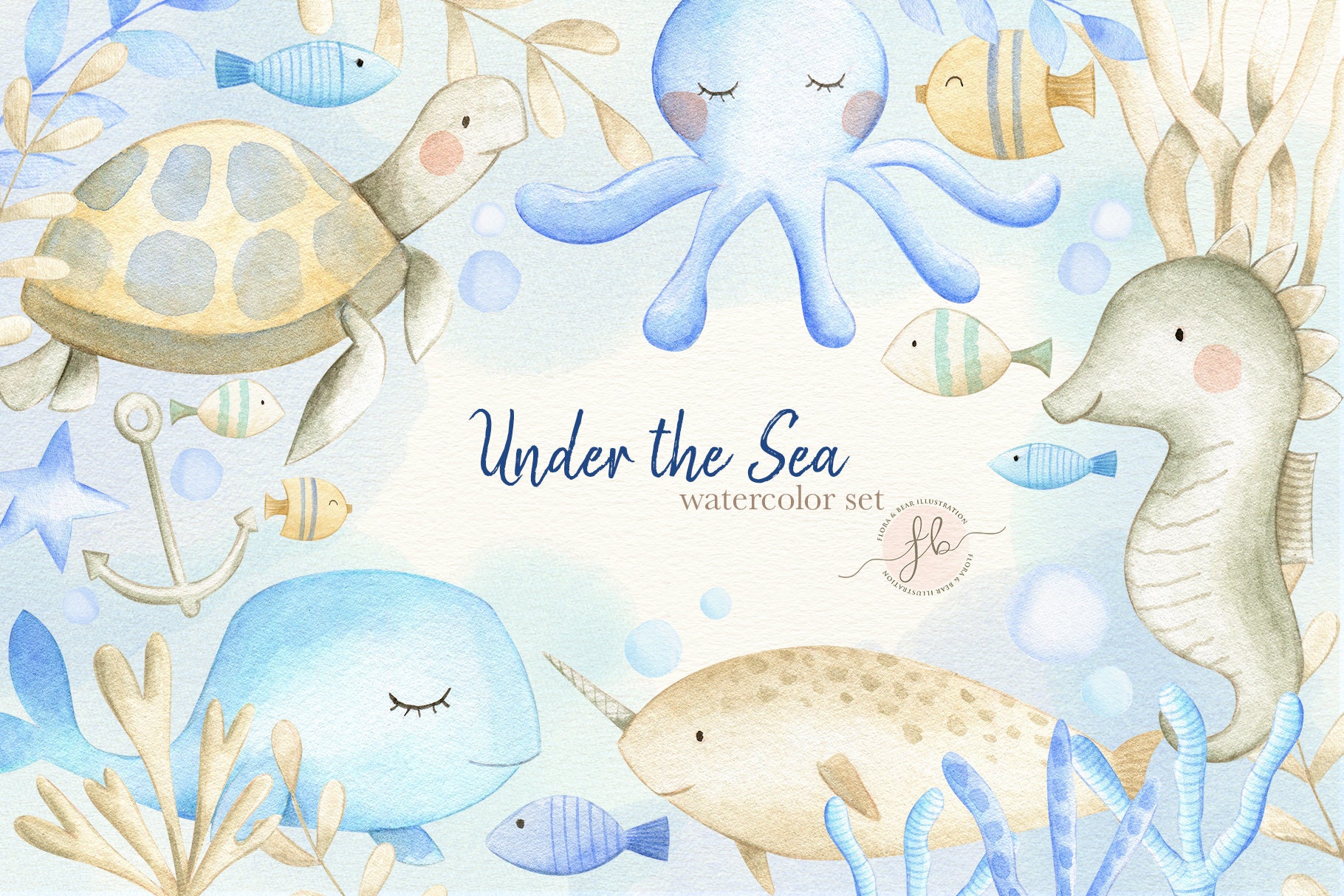 Sea ocean underwater life clipart Dolphin whale jellyfish sealion ...