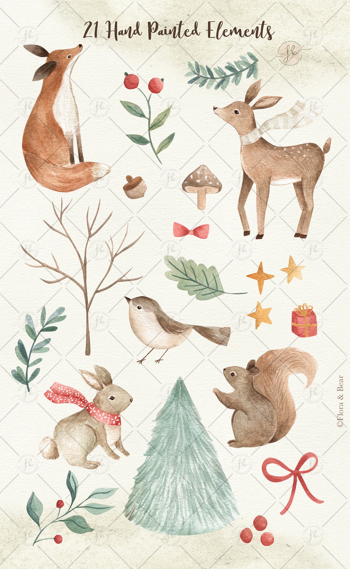 Winter Woodland Watercolor Clipart Christmas Holidays Digital - Etsy