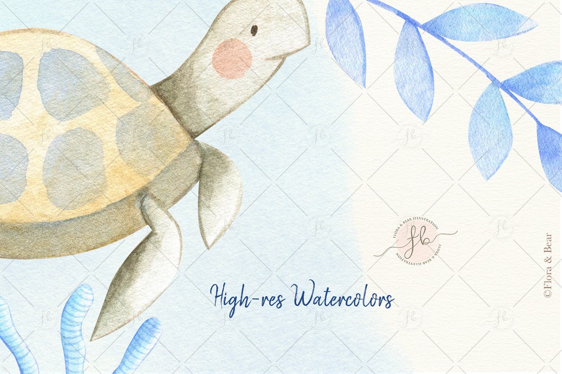 Sea Animals Watercolor Clipart Digital Download Whale Fish | Etsy