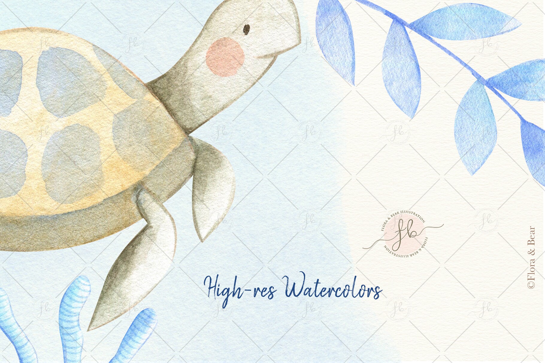 Sea Animals Watercolor Clipart Digital Download Whale Fish | Etsy