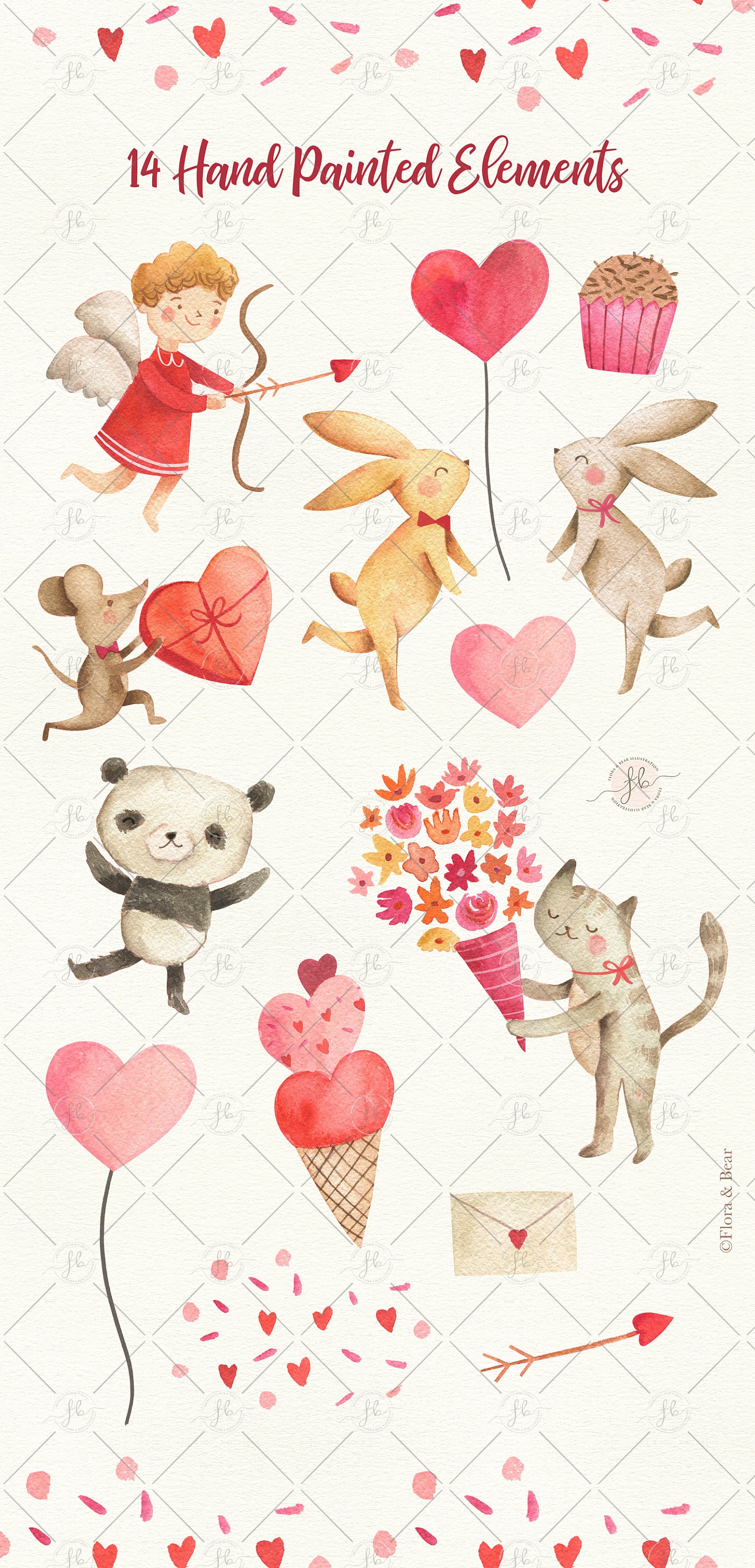 Valentine's Day Watercolor Clipart Woodland Animals - Etsy