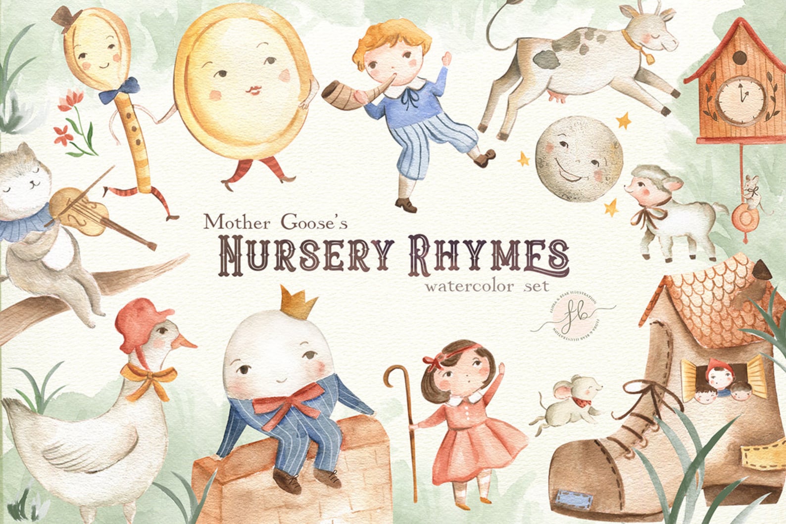 Watercolor Clipart Mother Goose Nursery Rhymes Digital Download ...