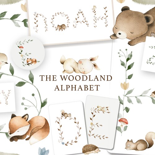Woodland Watercolor Alphabet Clipart Nursery Decor Baby Girl - Etsy