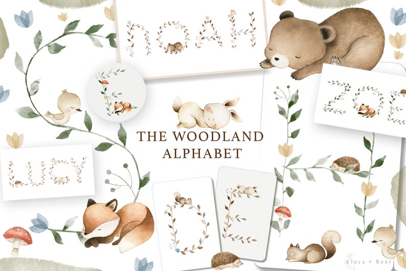 The Woodland Alphabet Watercolor Set - Etsy