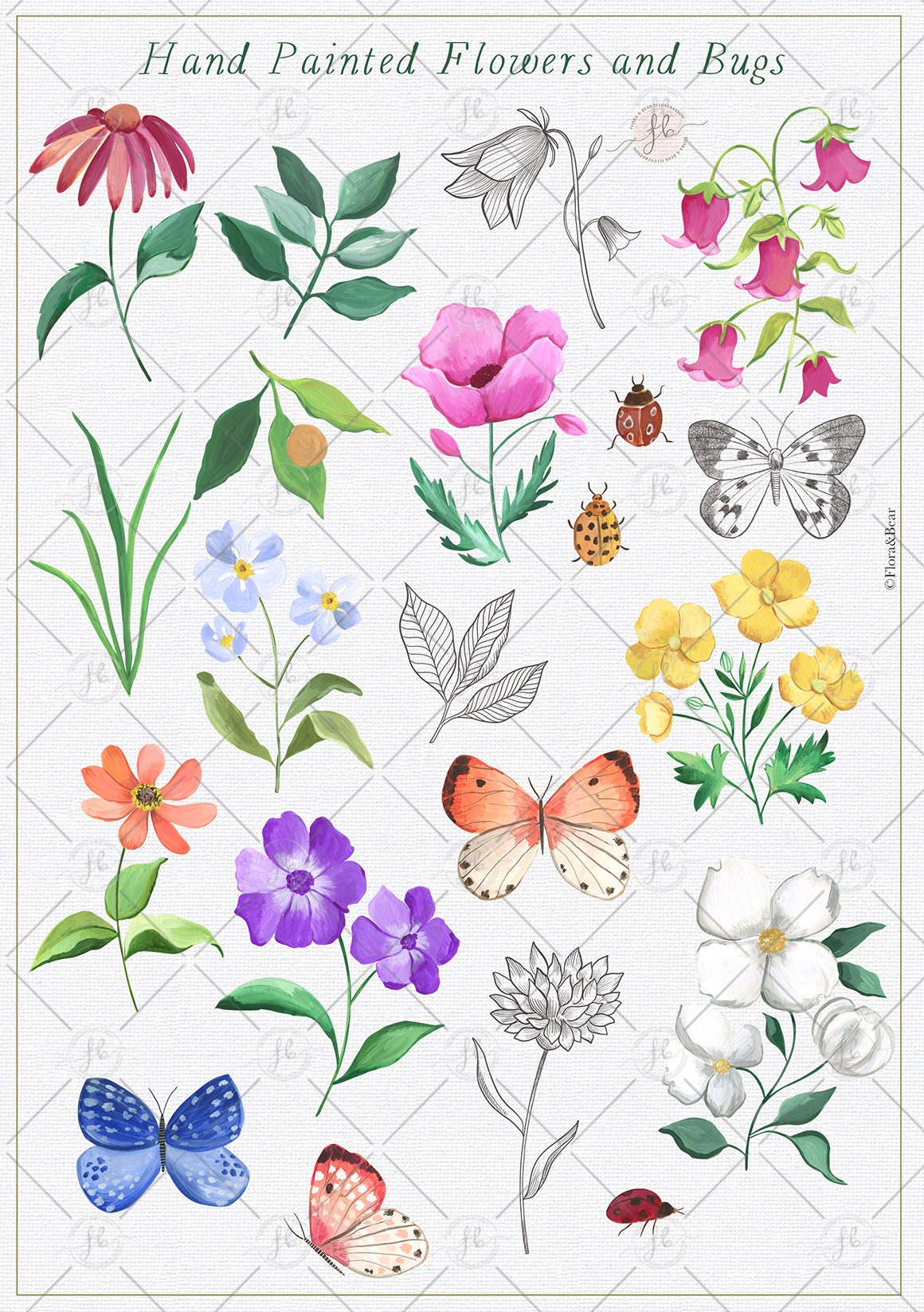 Wildflowers Floral Watercolor Clipart Flowers Botanical Clip - Etsy