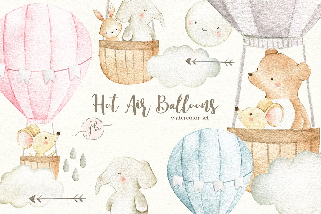 Balloons Watercolor Clipart Woodland Animals Digital Download Nursery ...