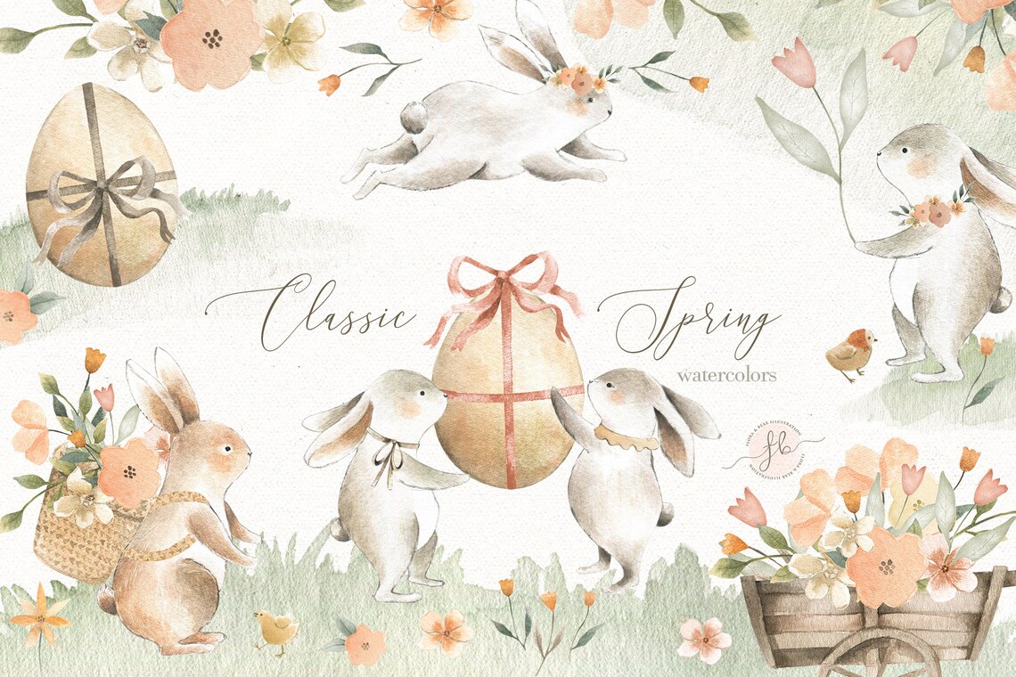 Easter Spring Watercolor Clipart Digital Download | Etsy