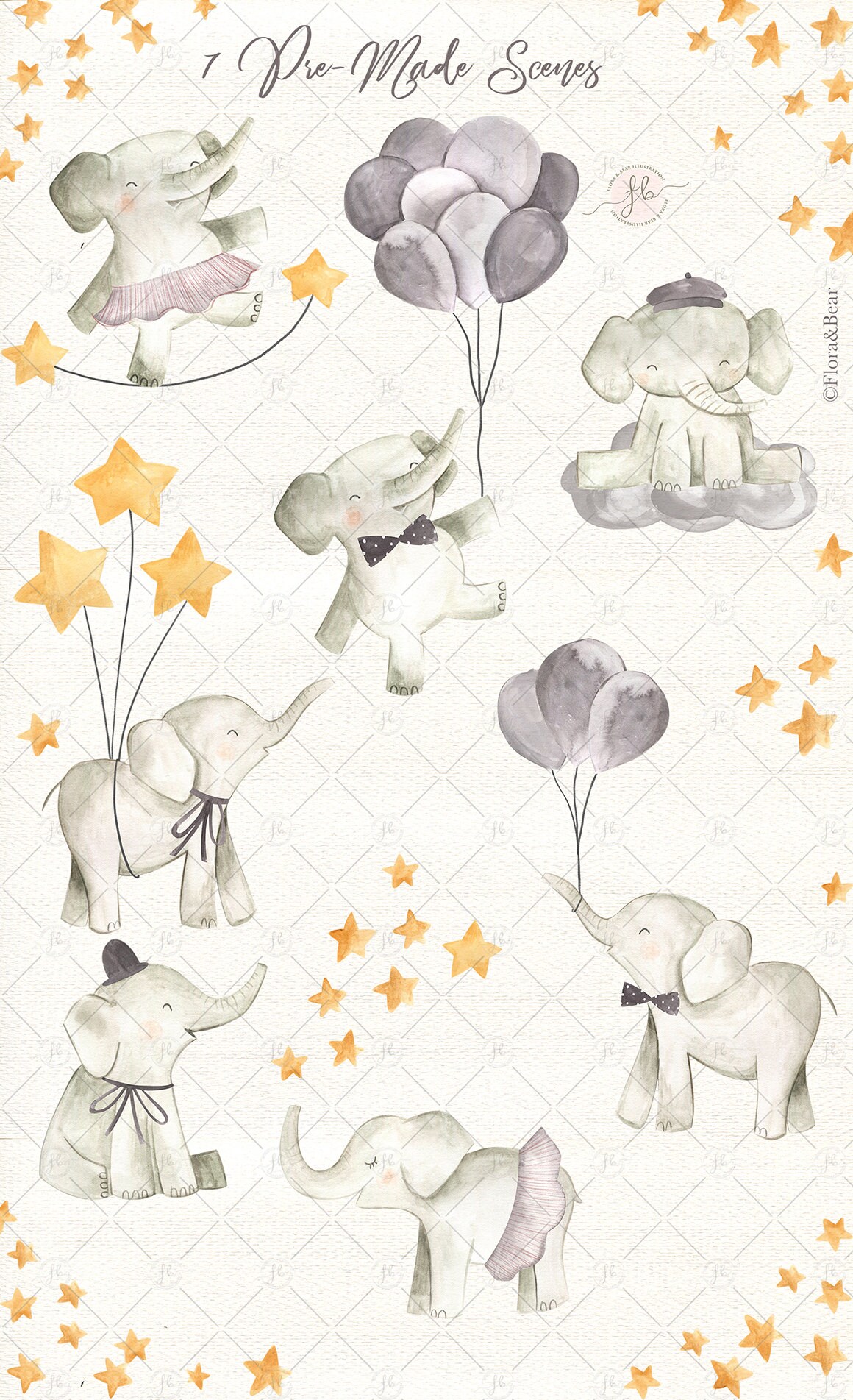 Baby Elephant Watercolor Clipart Nursery Wall Art Animals - Etsy