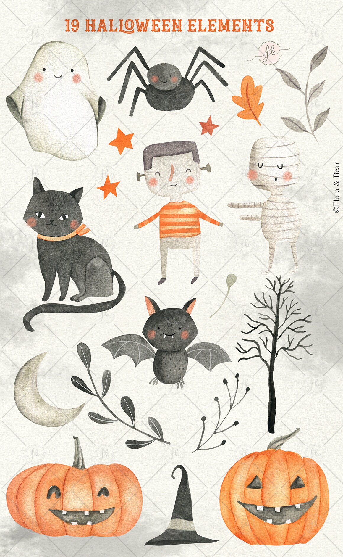 Halloween Watercolor Clipart Cute Fall Pumpkin Autumn Clipart - Etsy