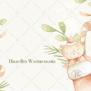 Watercolor Clipart Baby First Christmas Santa Claus Snowman Winter ...