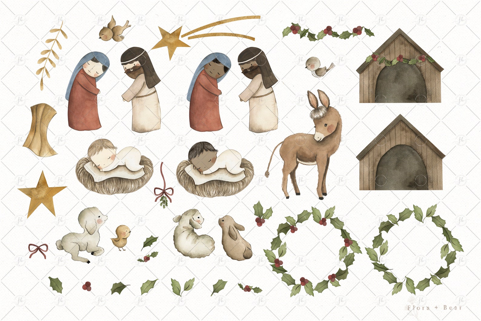 Nativity Scene Holy Night Watercolor Clipart - Etsy