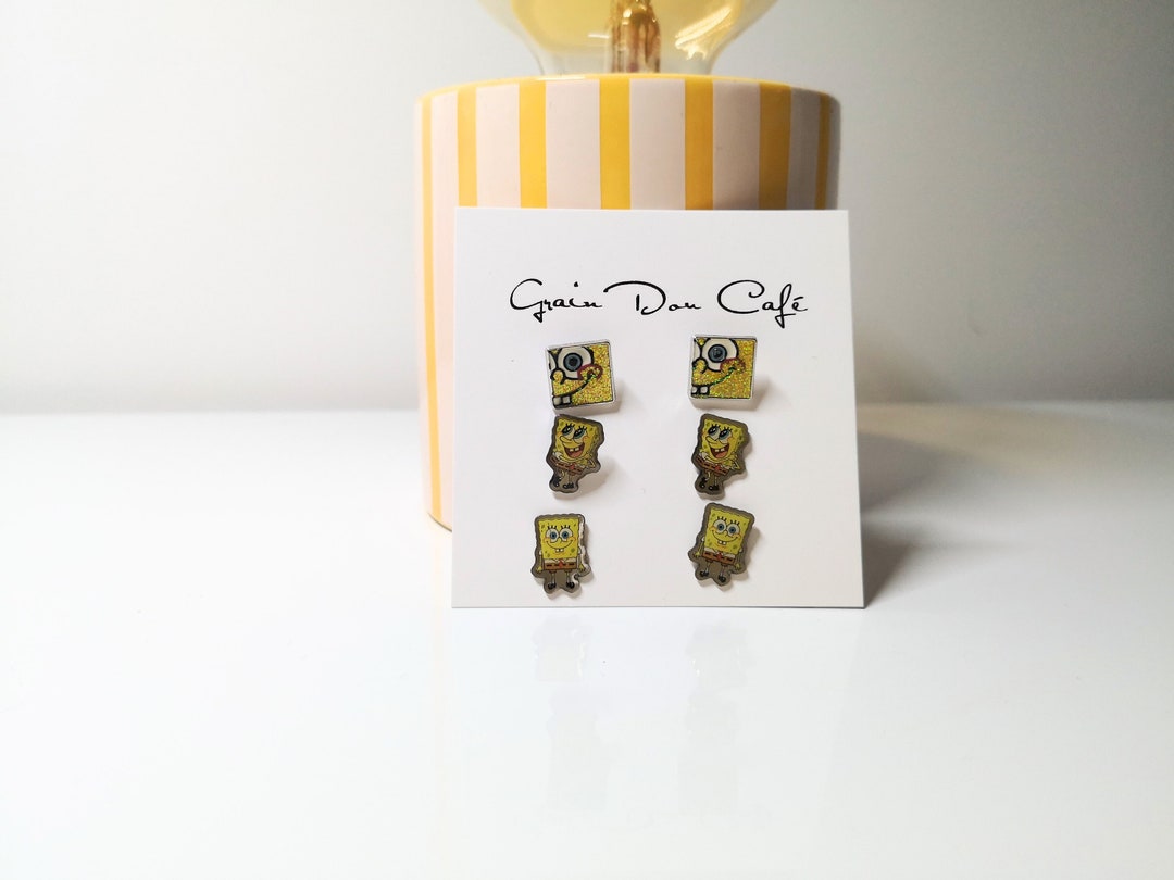 2nd Ears Sponge Bob Steel Studs/ear Studs x3 Pairs - Etsy