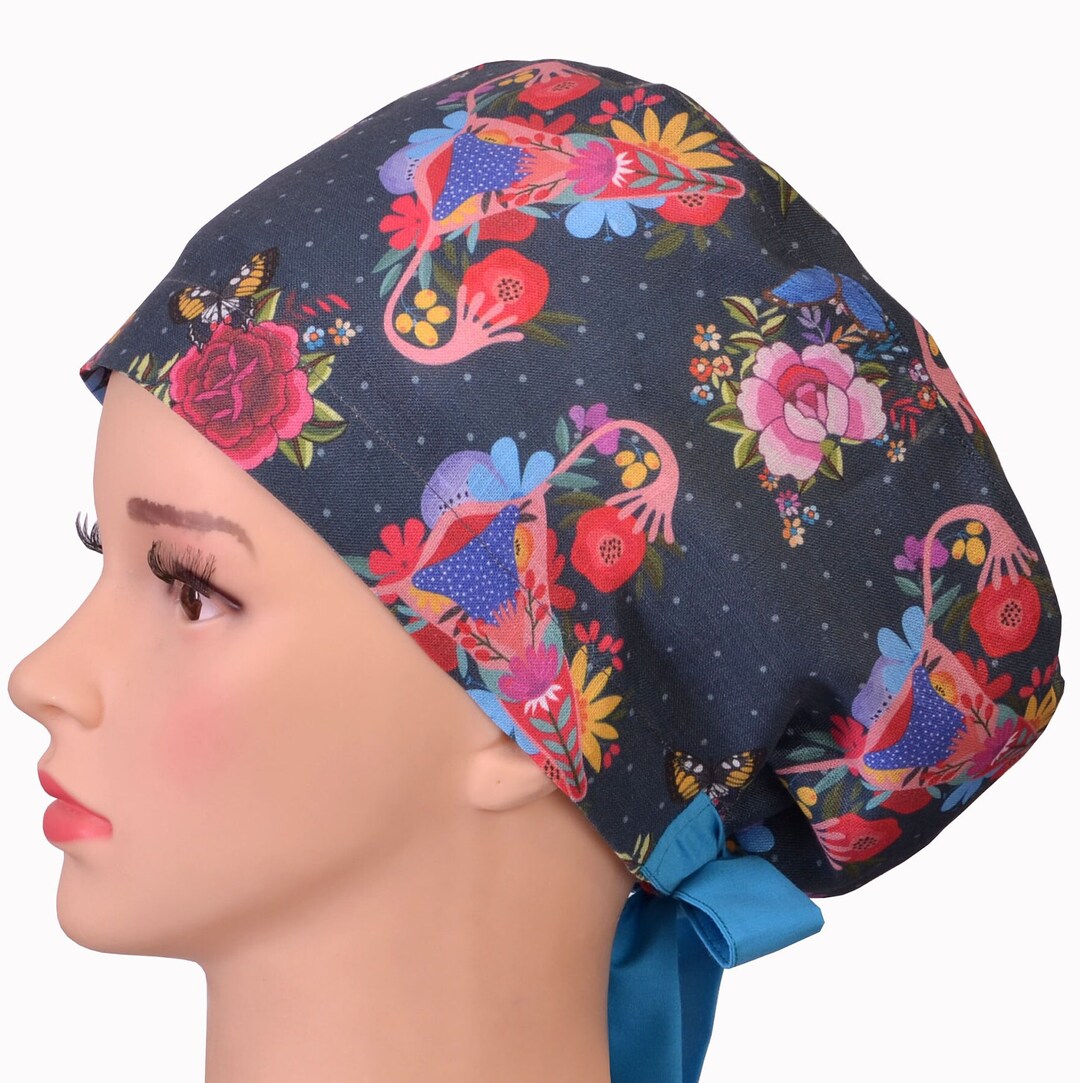 FLORAL UTERUS Scrub Cap 100% Linen Euro Scrub Cap Surgical - Etsy