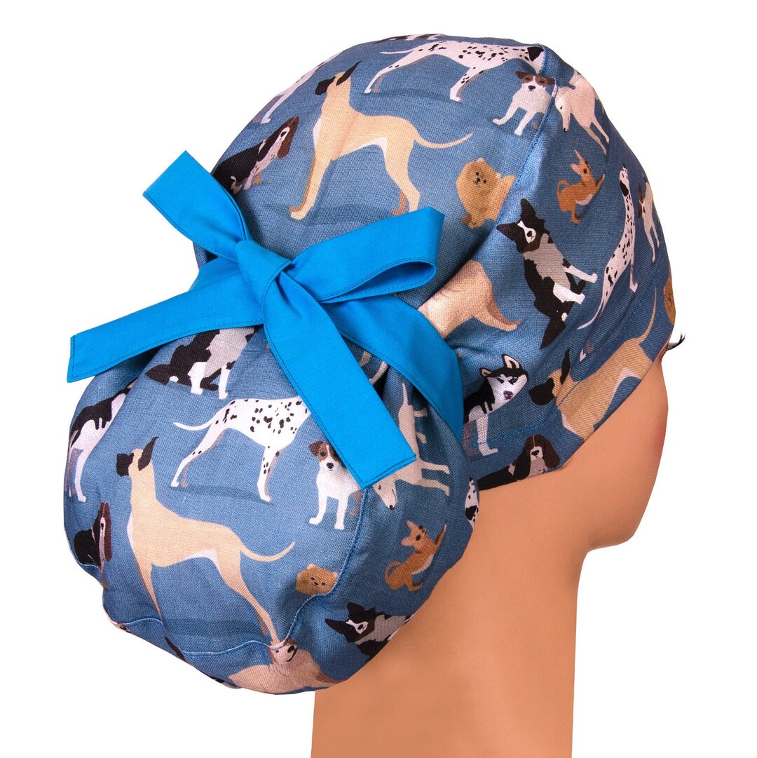 DOGS Surgical Scrub Cap 100% Linen, Ponytail Women's Hat, Nurse Scrub ...
