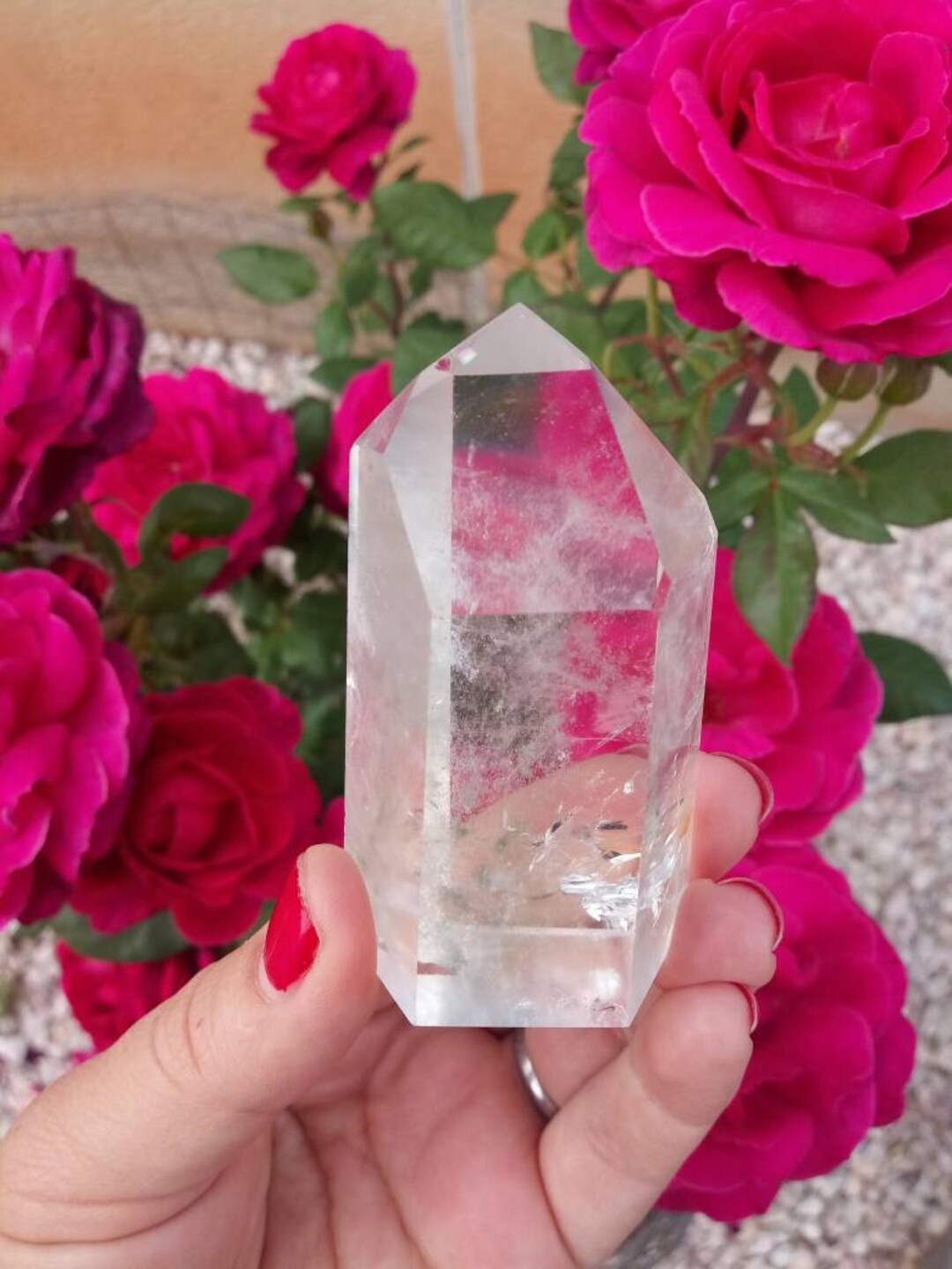 4.95 Oz. Clear Quartz Crystal Channeling Point With Green Chlorite ...